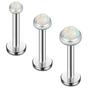 ruifan white opal jeweled internally threaded stainless steel labret monroe lip ring tragus helix earring stud 16g 1/4" 6mm 3pcs