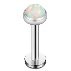 Ruifan White Opal Jeweled Internally Threaded Stainless Steel Labret Monroe Lip Ring Tragus Helix Earring Stud 16G 1/4" 6mm 3pcs