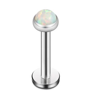 Ruifan White Opal Jeweled Internally Threaded Stainless Steel Labret Monroe Lip Ring Tragus Helix Earring Stud 16G 1/4" 6mm 3pcs