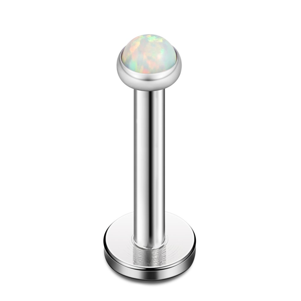 Ruifan White Opal Jeweled Internally Threaded Stainless Steel Labret Monroe Lip Ring Tragus Helix Earring Stud 16G 1/4" 6mm 3pcs