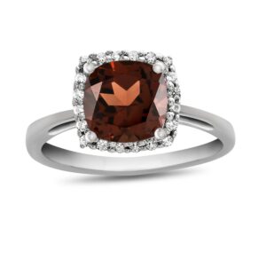 fjc finejewelers 10k white gold 6mm cushion-cut garnet with white topaz accent stones halo ring size 8