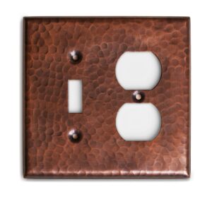 monarch abode 17017 double switch hand hammered toggle duplex combination decorative wall plate switch plate outlet cover, 2-gang, pure copper