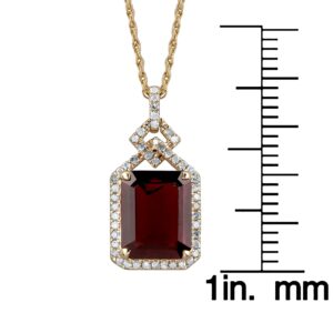 10k Yellow Gold Emerald-cut Garnet and Diamond Halo Necklace