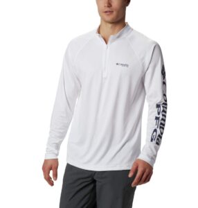 columbia men's pfg terminal tackle 1/4 sleeve zip tee, breathable, uv sun protection