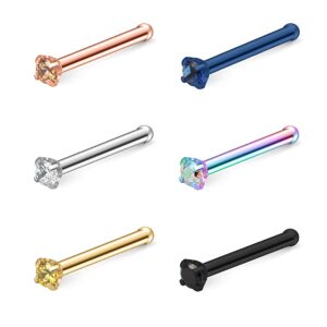 ruifan 6pcs 20g surgical steel mix color diamond cz nose stud rings bone pin piercing jewelry 1.5mm