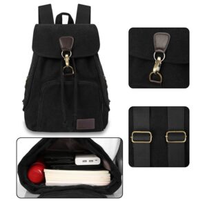 Qyoubi Canvas Fashion Backpacks Purse Casual Outdoor Shopping Daypacks Sports Rucksack Hiking Travel Multipurpose Bag Black