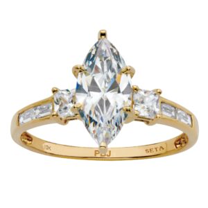 palmbeach 10k yellow or white gold marquise cut and baguette cubic zirconia engagement ring size 7