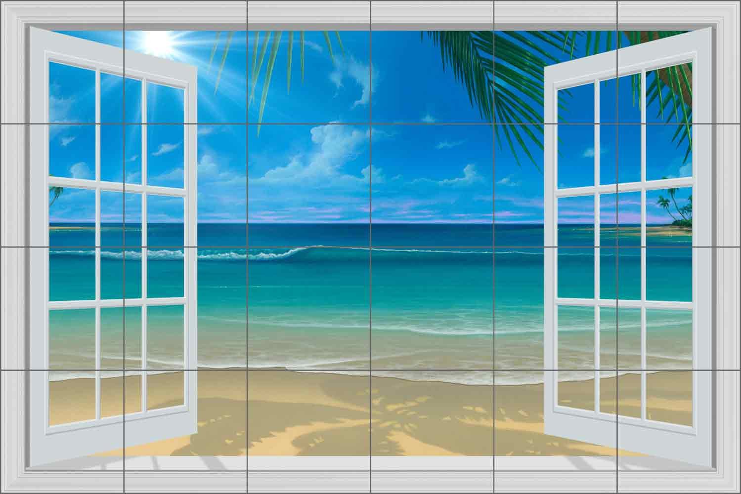 Seascape Tile Mural Backsplash - Paradise Beach II by David Miller Ceramic Kitchen Shower Bathroom (36" x 24" - 6" Tiles)