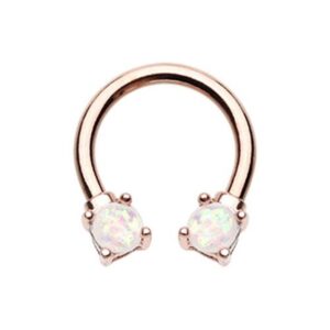 rose gold prong set opal glitter wildklass horseshoe circular barbell (16 ga (1.2mm))