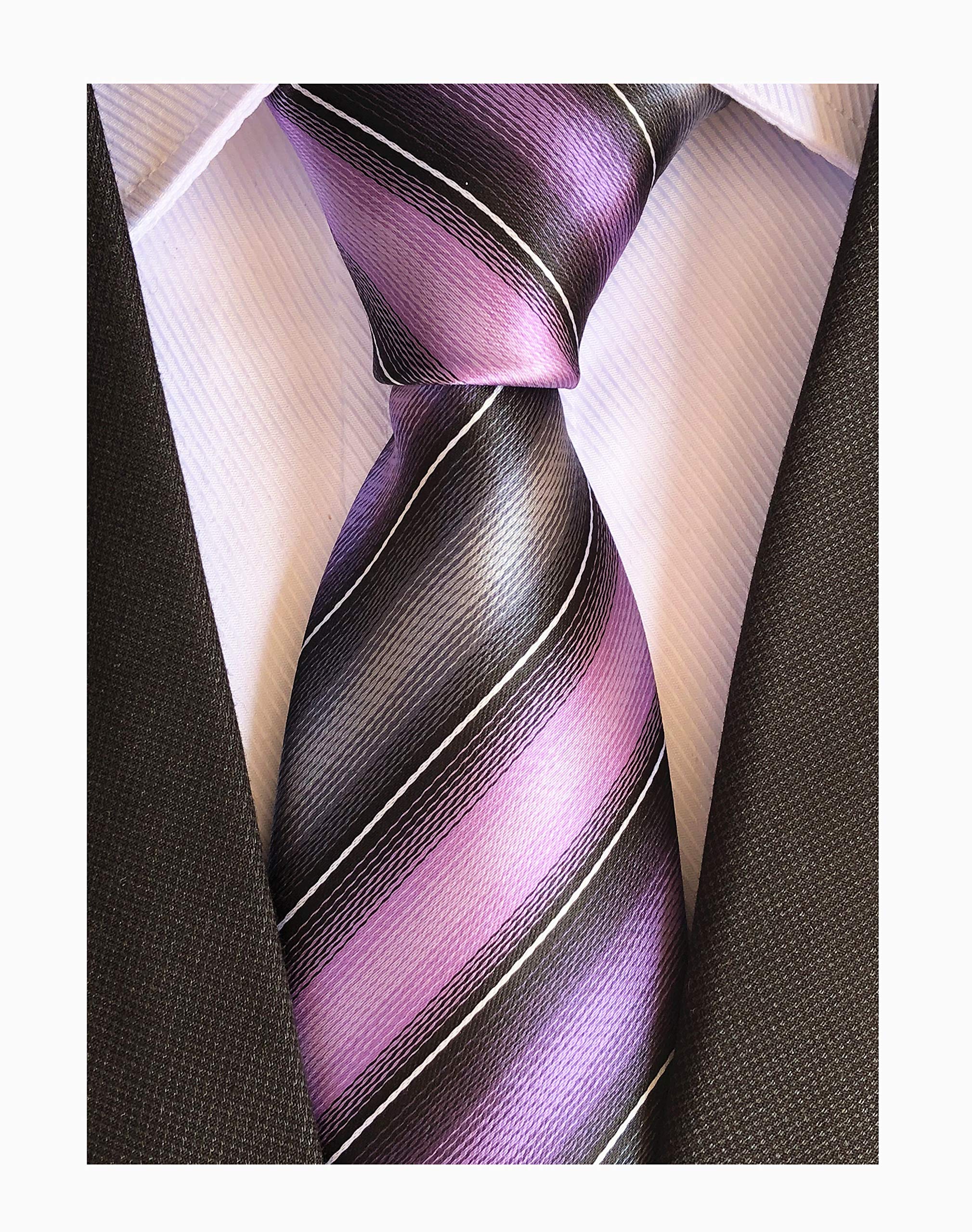 Kihatwin Men's Dark Purple Grey Woven Ties HANDMADE Luxury Suit Necktie Birthday Present