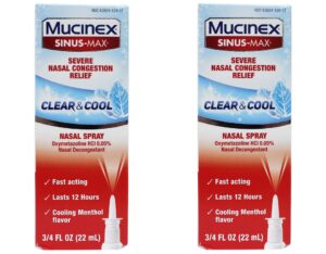 mucinex sinus-max severe congestion relief clear & cool nasal decongestant spray- fast acting relief for sinus pressure, with cooling menthol & oxymetazoline, 0.75 oz. (pack of 2), packaging may vary