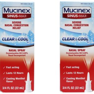 Mucinex Sinus-Max Severe Congestion Relief Clear & Cool Nasal Decongestant Spray- Fast Acting Relief For Sinus Pressure, With Cooling Menthol & Oxymetazoline, 0.75 oz. (Pack of 2), Packaging May Vary