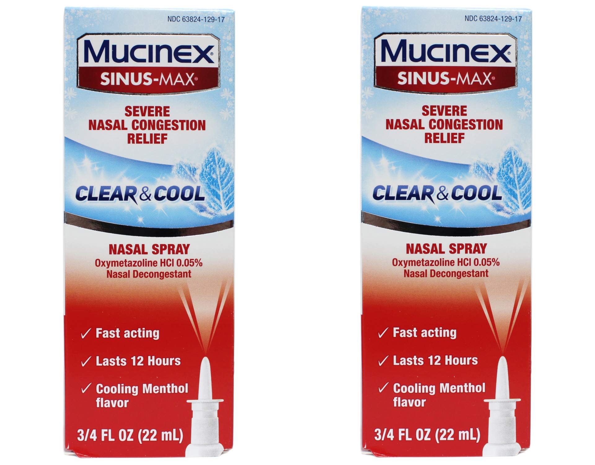 Mucinex Sinus-Max Severe Congestion Relief Clear & Cool Nasal Decongestant Spray- Fast Acting Relief For Sinus Pressure, With Cooling Menthol & Oxymetazoline, 0.75 oz. (Pack of 2), Packaging May Vary