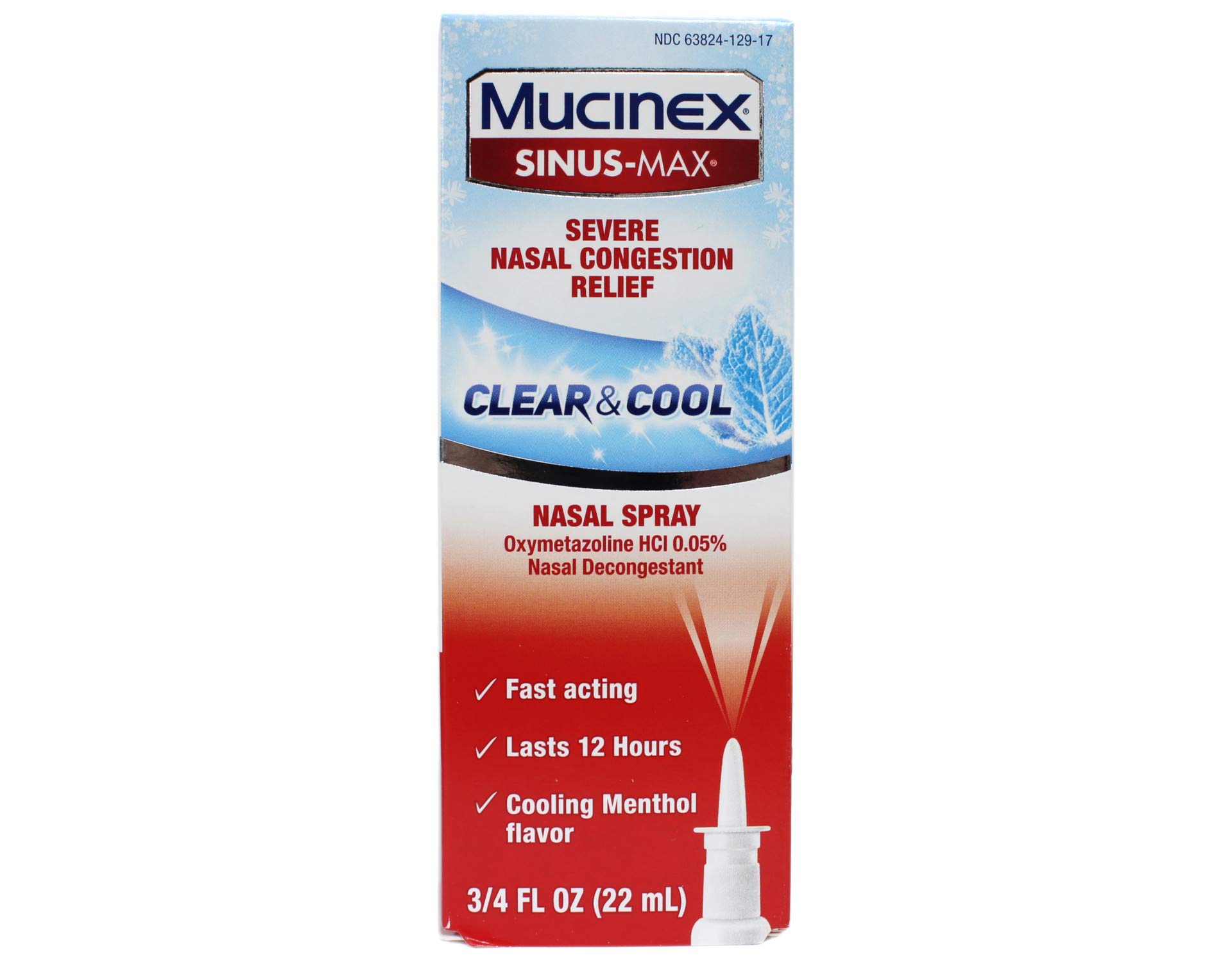 Mucinex Sinus-Max Severe Congestion Relief Clear & Cool Nasal Decongestant Spray- Fast Acting Relief For Sinus Pressure, With Cooling Menthol & Oxymetazoline, 0.75 oz. (Pack of 2), Packaging May Vary