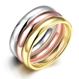 jajafook women's 3mm plain band stackable ring tri-colors stainless steel stack band rings set(pack 3,3mm size 7)