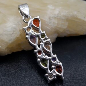 Multi Gemstone Pendants Garnet Amethyst Morganite Peridot Promise Wedding Party Necklaces Pendants (Silver Color)