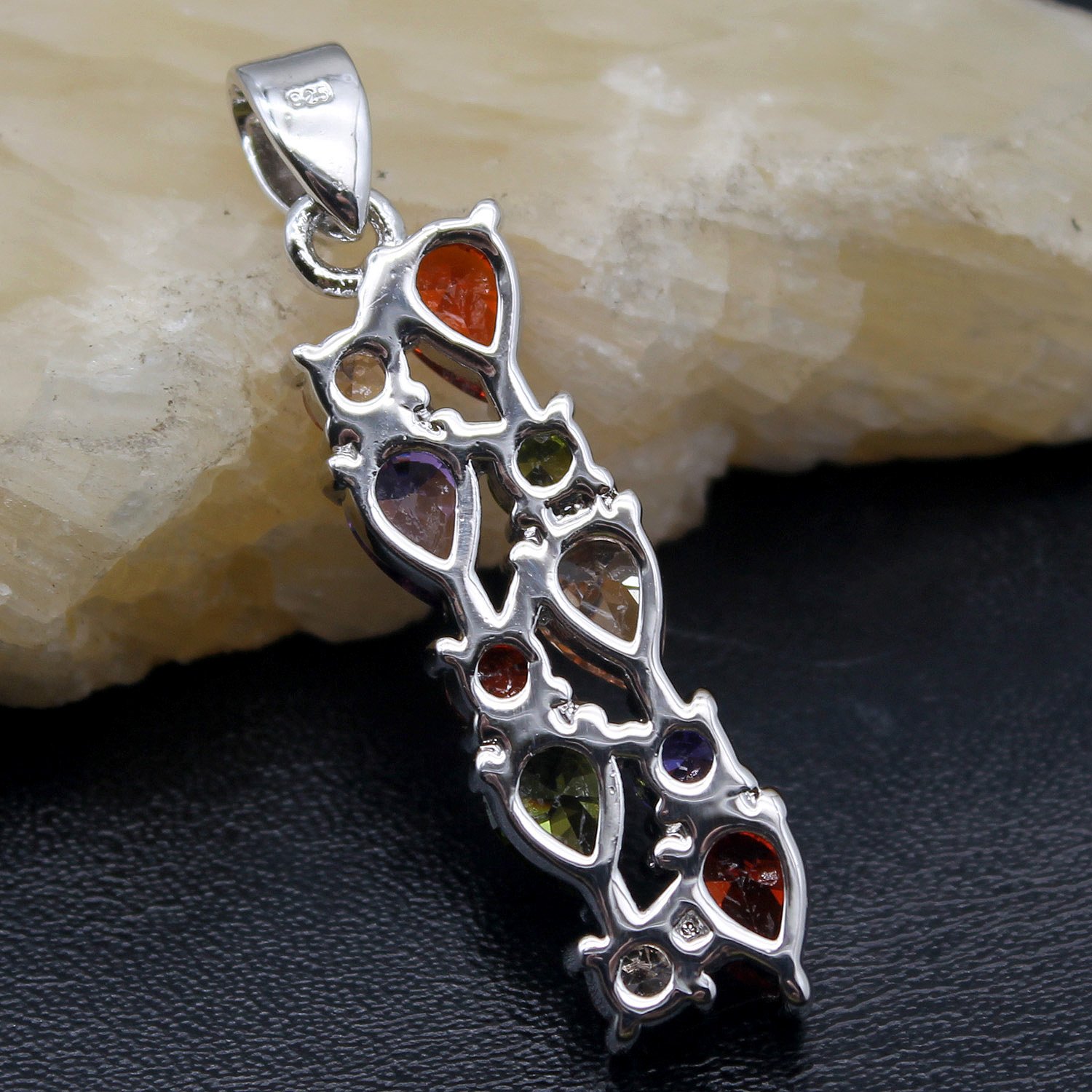 Multi Gemstone Pendants Garnet Amethyst Morganite Peridot Promise Wedding Party Necklaces Pendants (Silver Color)