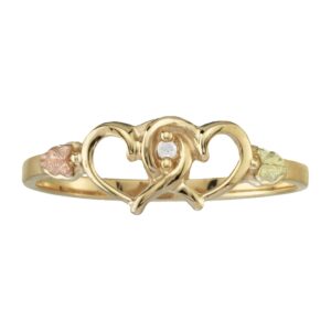 black hills gold twin heart promise ring with .01 ct diamond