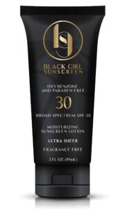 black girl sunscreen - moisturizing sunscreen lotion spf 30, no white-residue, formulated with natural ingredients for melanin rich skin (3 fl. oz.)