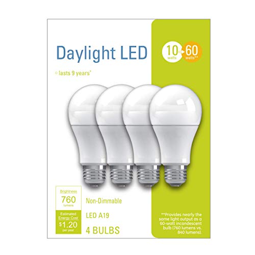 GE Lighting LED Light Bulbs, 60 Watt Eqv, Daylight, A19 Standard Bulba, 4 Count (Pack of 1)