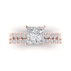 2.66 ct princess cut clear simulated diamond 14k rose gold solitaire w/accents wedding engagement promise ring size 3.5