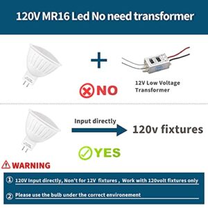 GU5.3 Base LED Light Bulb Dimmable 5W Spotlight,50W Halogen Equivalent, 120V MR16 Bi-Pin Base Warm White 2700K, Flood Light Bulb for Accent Lighting, Display Lighting, Track Lighting(Pack of 10)