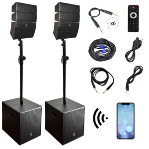 proreck club 3000 12-inch 4000w dj powered pa speaker system combo set with bluetooth usb drive read function sd card remote control,two subwoofers and 8 line array speakers set for church, dj, live