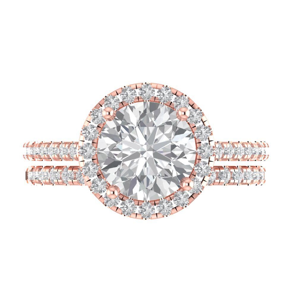 2.56 ct Round Cut Clear Simulated Diamond 14k Rose Gold Halo Solitaire W/Accents Wedding Engagement Promise Ring size 4.25