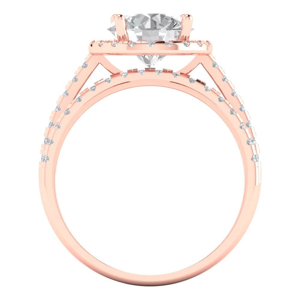 2.56 ct Round Cut Clear Simulated Diamond 14k Rose Gold Halo Solitaire W/Accents Wedding Engagement Promise Ring size 4.25