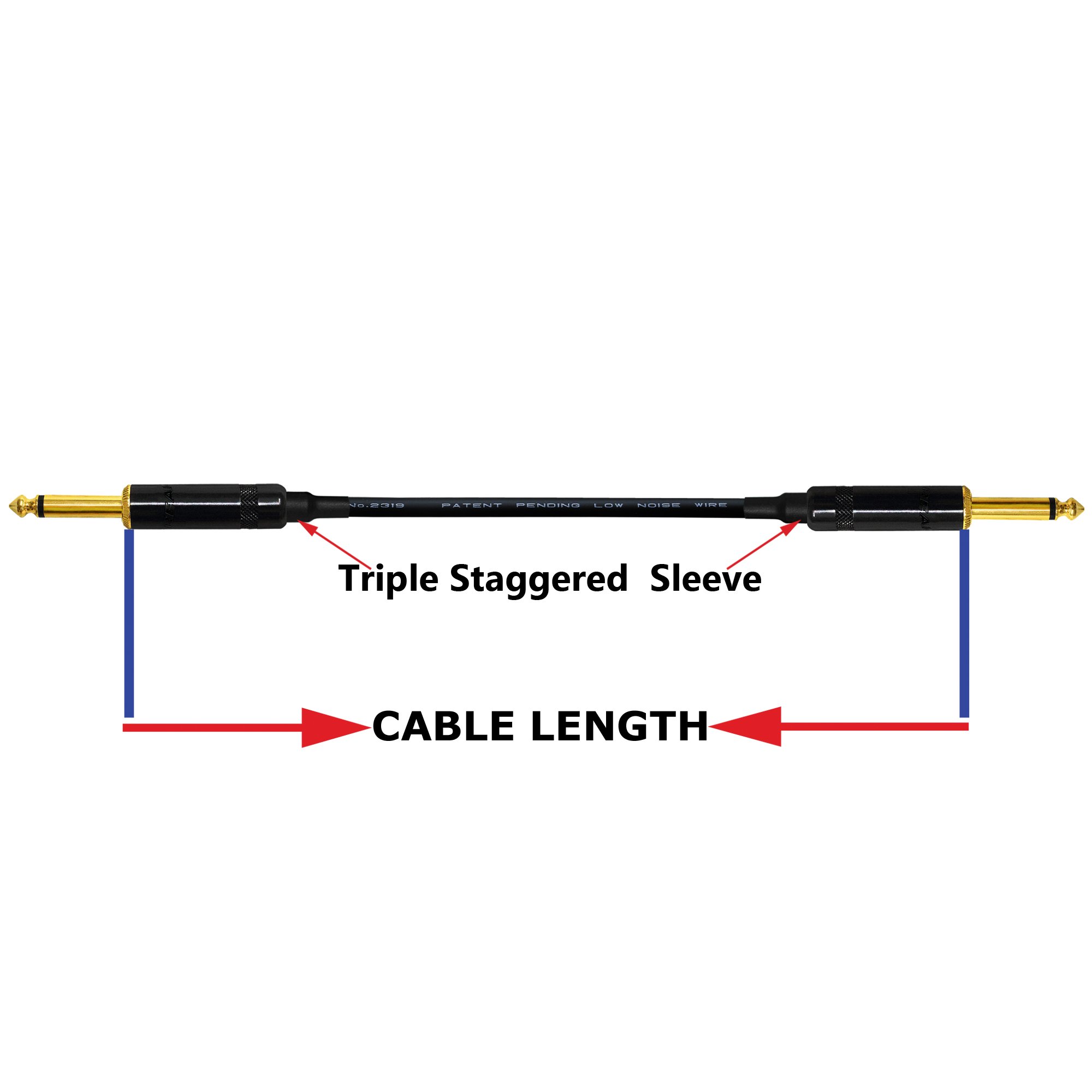 WORLDS BEST CABLES 2 Units - 4 Foot -Pedal, Effects, Patch, Guitar Instrument Cable Custom Made Made Using Mogami 2319 Wire and Neutrik-Rean NYS224BG Gold ¼ inch (6.35mm) TS Plugs