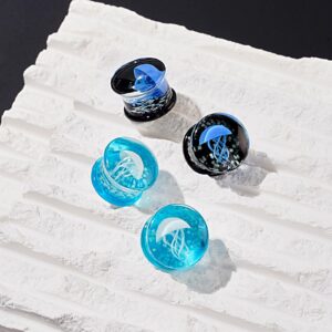 Stuppendux 2 Style Color Ocean Jellyfish Glass Double Flared Ear Plugs Tunnels Expander Stretching Kit Gauge for women men 0g(8mm)