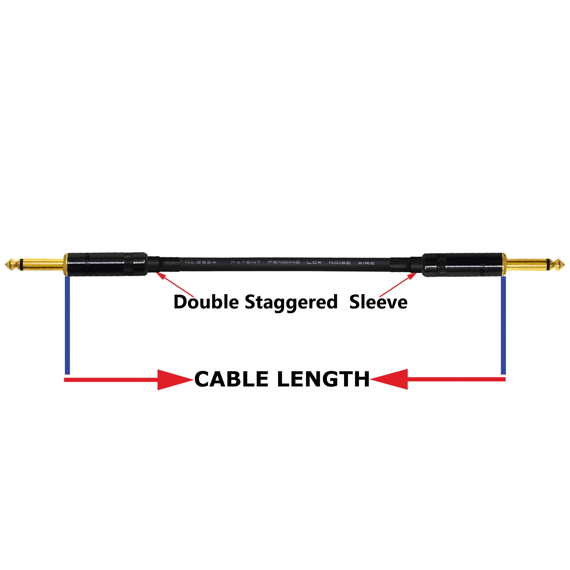 WORLDS BEST CABLES 3 Units - 3 Foot -Pedal, Effects, Patch, Guitar instrument cable CUSTOM MADE made using Mogami 2524 wire and Neutrik-Rean NYS224BG Gold ¼ inch (6.35mm) TS Plugs