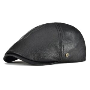 voboom lambskin leather ivy caps newsboy hat 6 panel cabbie beret hat (7 1/4, black)