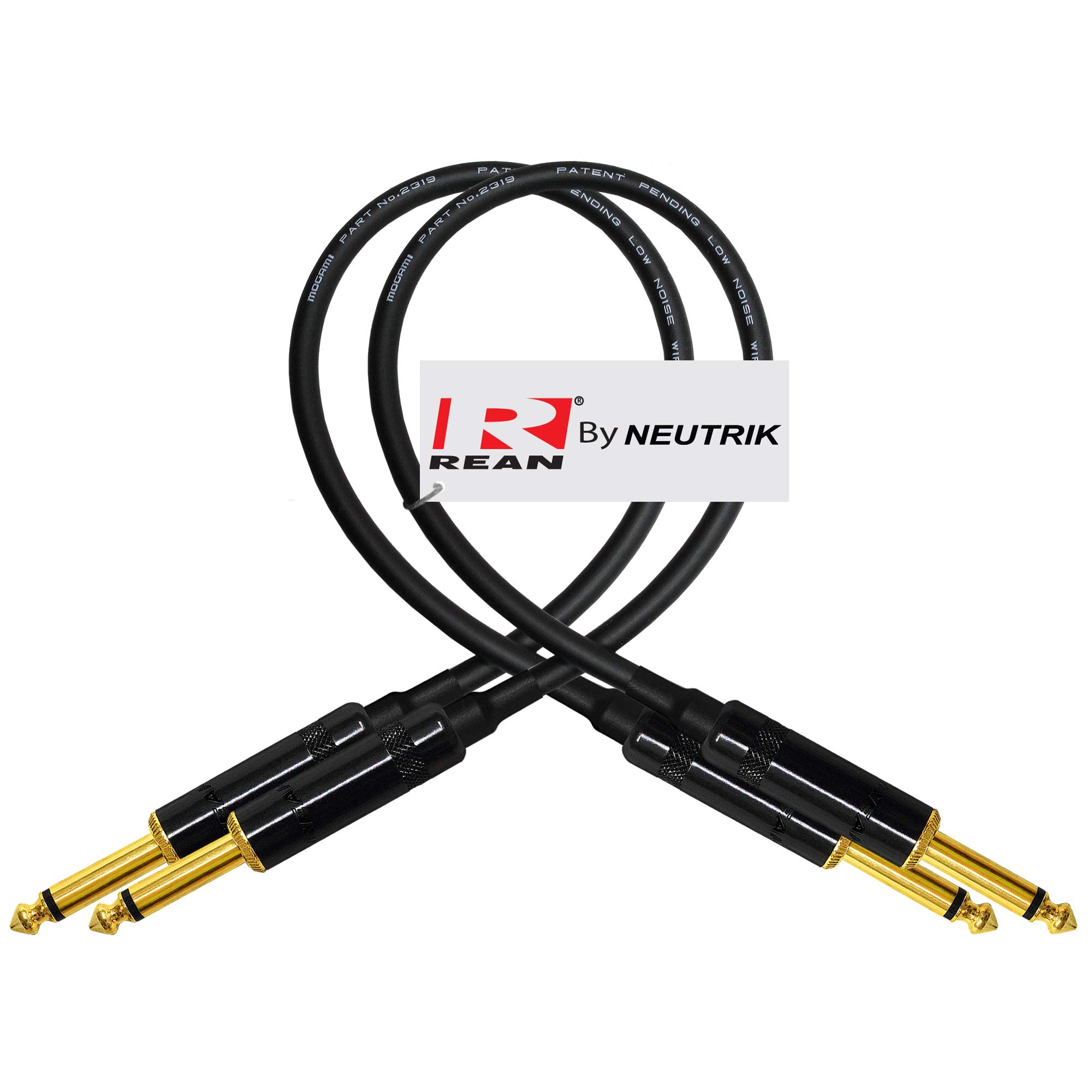 WORLDS BEST CABLES 2 Units - 12 Inch -Pedal, Effects, Patch, Guitar instrument cable CUSTOM MADE made using Mogami 2319 wire and Neutrik-Rean NYS224BG Gold ¼ inch (6.35mm) TS Plugs