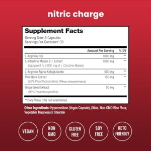 Nitric Oxide Supplement | L-Arginine, L Citrulline Malate, AAKG, Pine Bark, Grape Seed Extract | Extra Strength Nitric Oxide Booster | Nitric Oxide Pills for Men & Women | Strength, Energy, Blood Flow