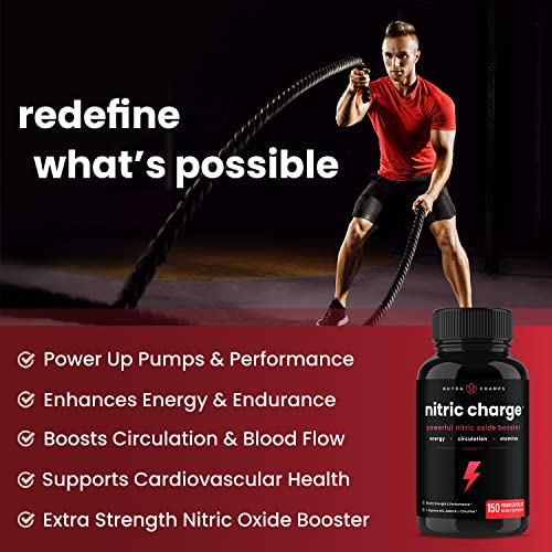 Nitric Oxide Supplement | L-Arginine, L Citrulline Malate, AAKG, Pine Bark, Grape Seed Extract | Extra Strength Nitric Oxide Booster | Nitric Oxide Pills for Men & Women | Strength, Energy, Blood Flow