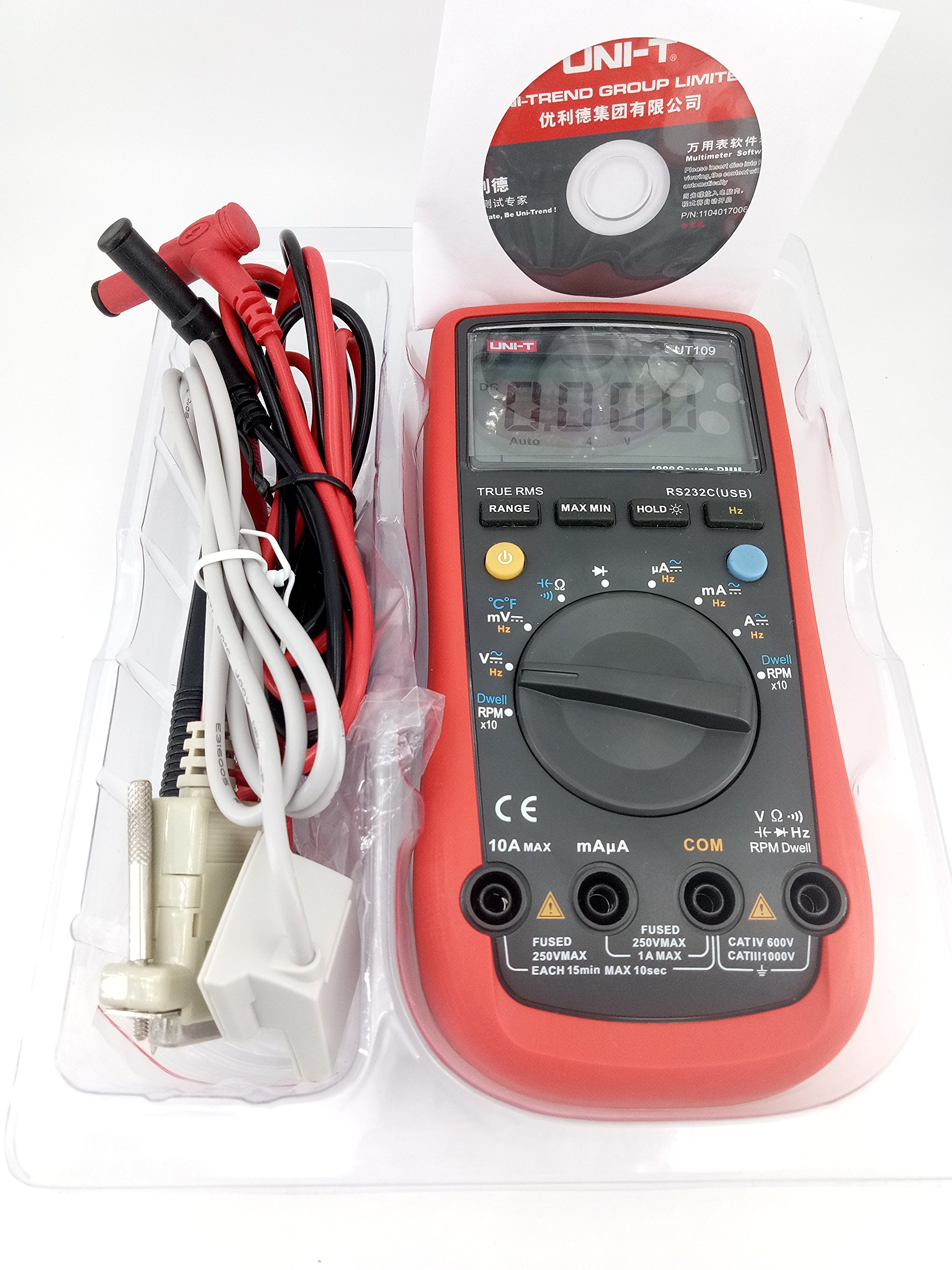 UNI-T Portable Digital Automobile Multimeters UT109 DWELL RPM Measurement DC Voltage (V) AC Voltage (V) DC Current (A) AC Current (A) Resistance (Ω) Capacitance (F) Frequency (Hz) Temperature (°C)