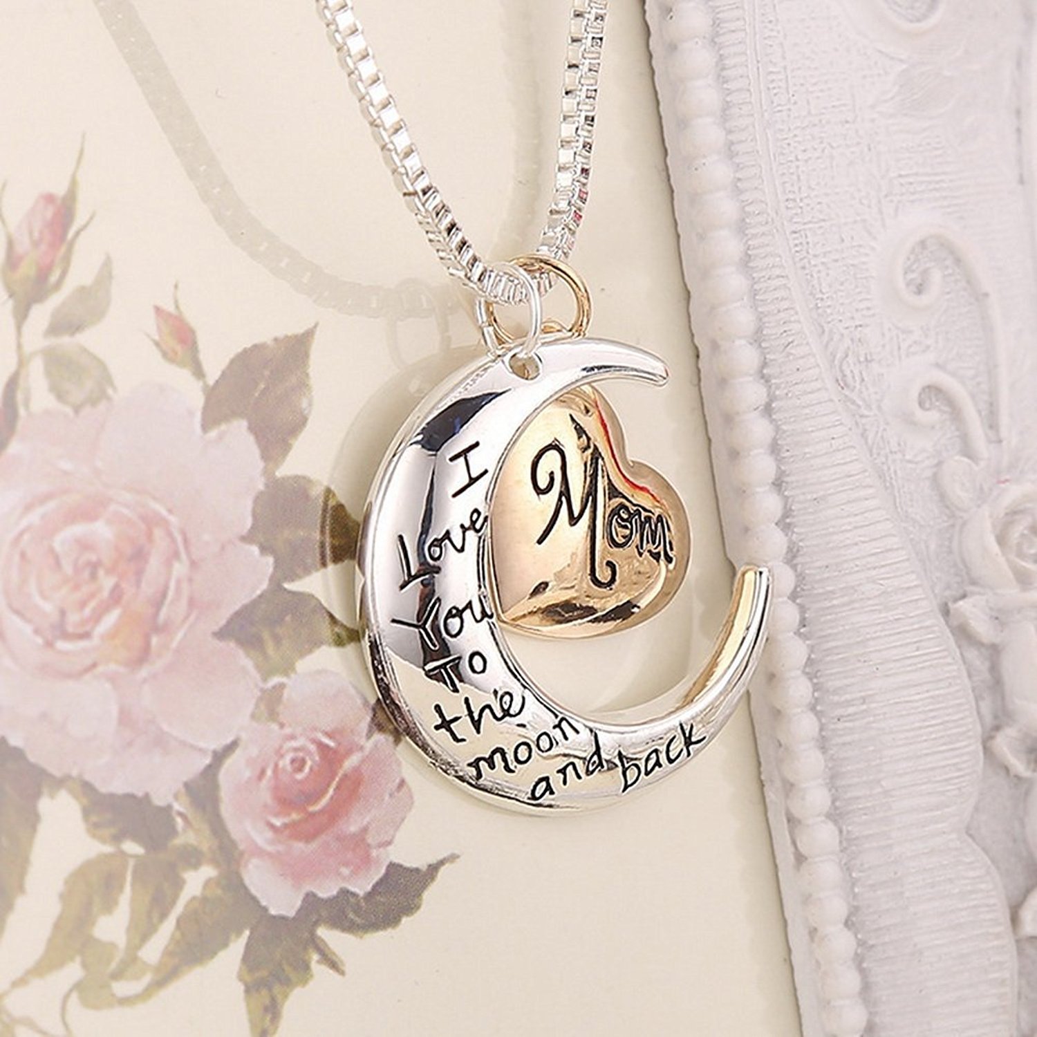 Blerameng Mother Thanksgiving Christmas Gift Necklace, I love you to the moon and back,Valentine's Day Mother's Day Pendant for Mother