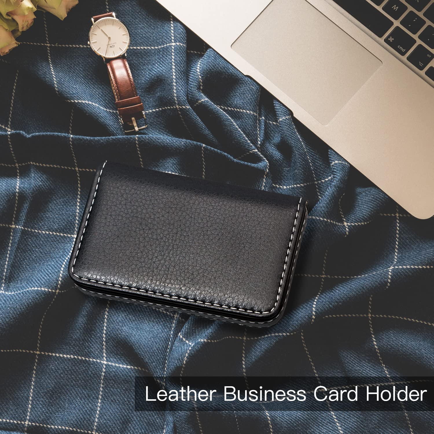 Padike Business Name Card Holder Luxury PU Leather,Business Name Card Holder Wallet Credit card ID Case/Holder For Men & Women - Keep Your Business Cards Clean (Black)