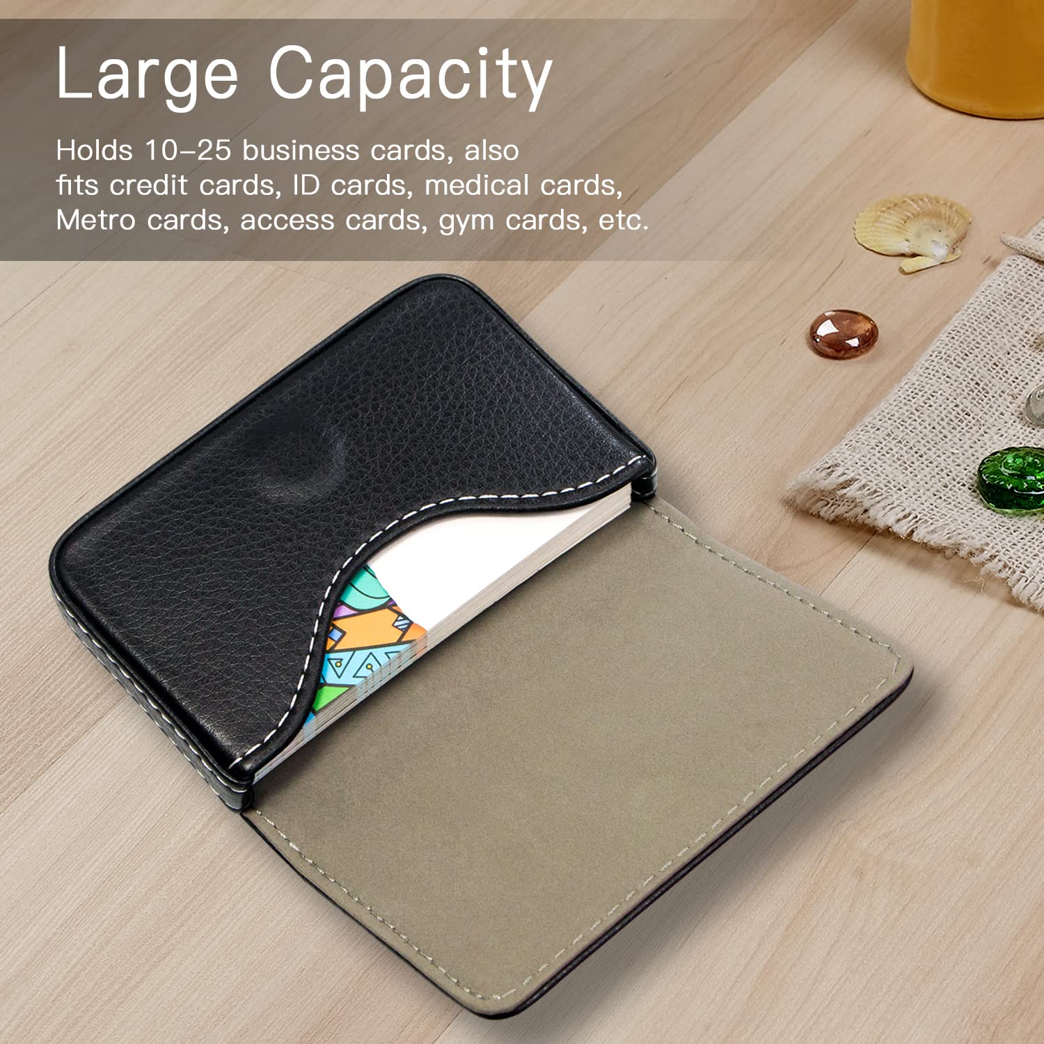 Padike Business Name Card Holder Luxury PU Leather,Business Name Card Holder Wallet Credit card ID Case/Holder For Men & Women - Keep Your Business Cards Clean (Black)