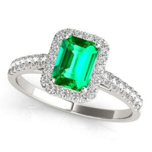 MauliJewels 0.9 Carat Diamond And Emerald Shape Emerald Bridal Set Ring 4-prong 10k White Gold