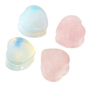 stuppendux 2pairs 2style heart shaped stone double flared ear tunnels plugs stretcher expander kit gauge 00g 10mm