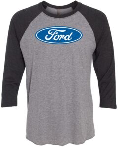 mens 3/4 sleeve ford oval raglan sporty tee shirt - premium heather grey/vintage black, large