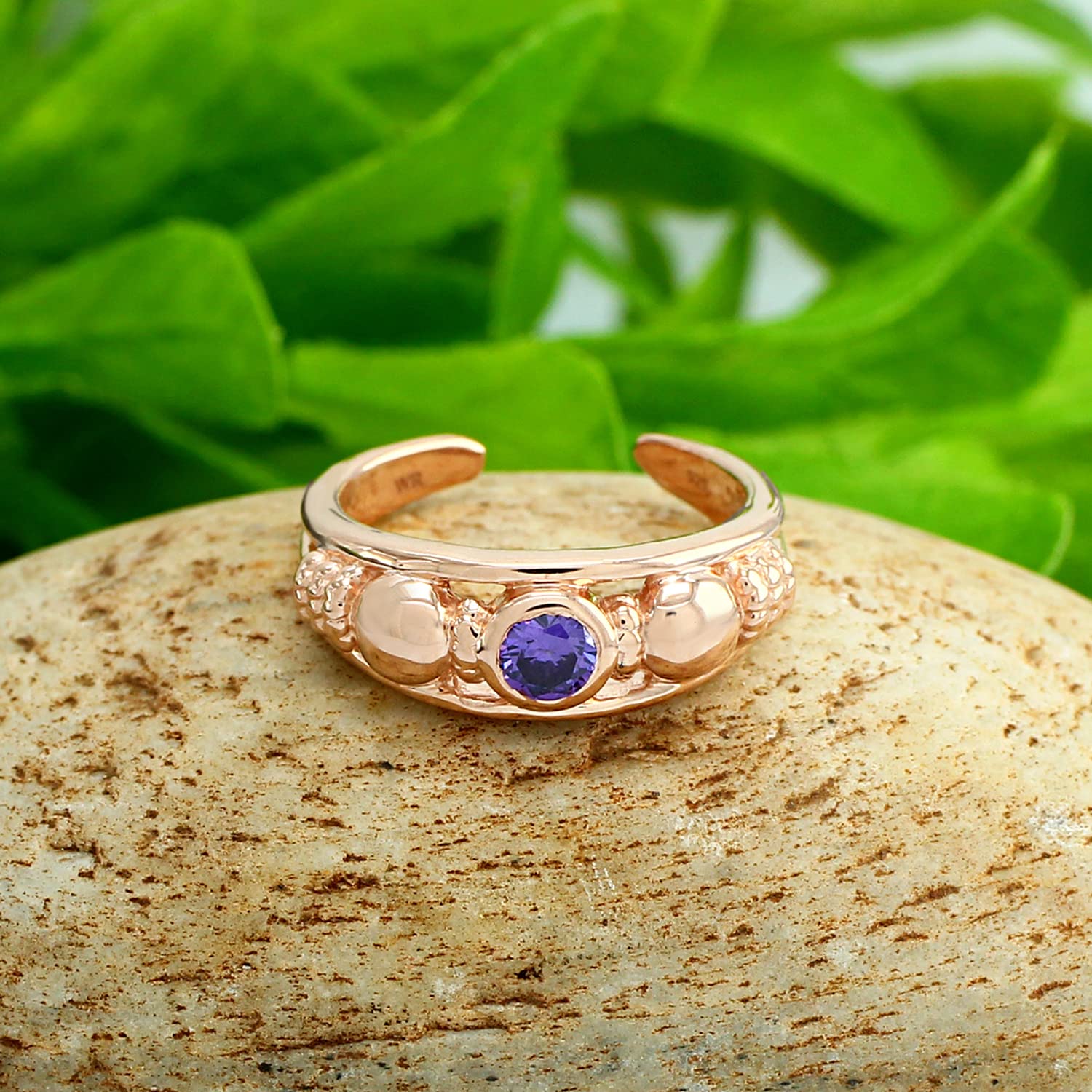 Wishrocks Round Cut Bezel Set Simulated Amethyst Fashion Toe Ring In 14k Rose Gold Over Sterling Silver Jewelry For Women