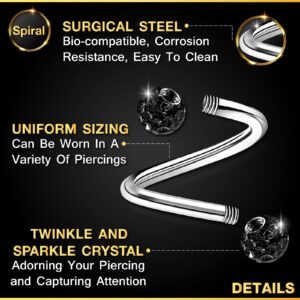 2PCS Stainless Steel Twisted Barbell 16 gauge 5/16 8mm 3mm Jet Crystal Ball Spider Bite Earrings Labret Piercing Jewelry 2163