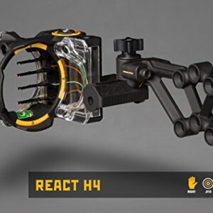 Trophy Ridge React H4 Bow Sight - 4 Pin Sight, Tool Less Windage and Elevation Adustability, 2nd Axis Leveling, Adjustable Click Light, Black