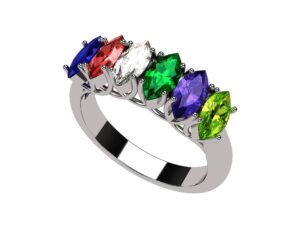 central diamond center marquise cut lucita mothers birthstone ring w/ 1 to 7 simulated birthstones - sterling silver-size 9