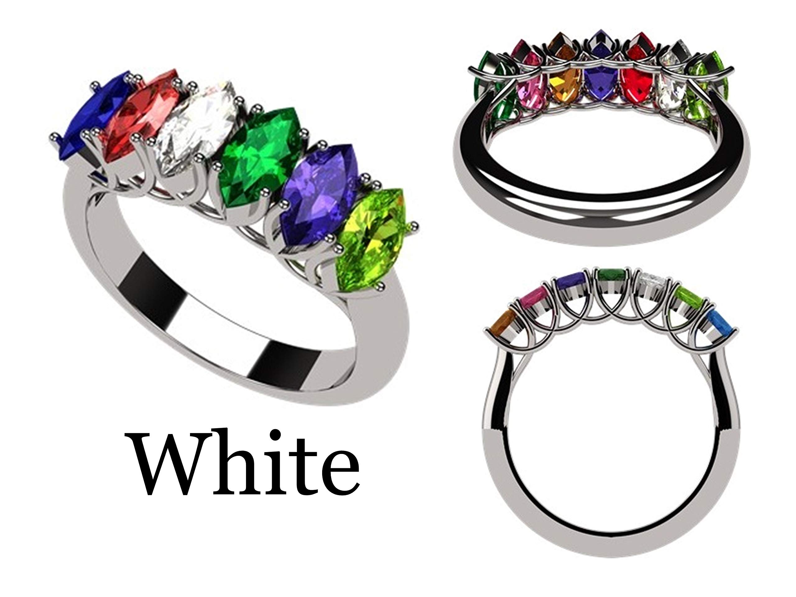 Central Diamond Center Marquise Cut Lucita Mothers Birthstone Ring w/ 1 to 7 Simulated Birthstones - Sterling Silver-Size 9