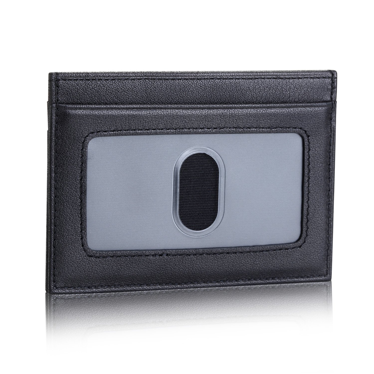 Leather Slim Card Holder, Tiny Small Credit Card Wallet ID Case for Men & Women (Black)