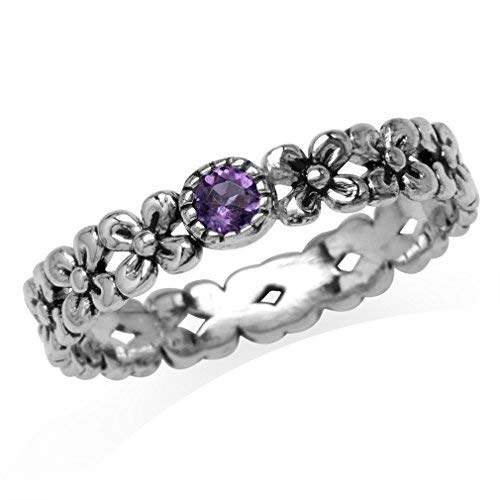 Silvershake Petite Natural African Amethyst 925 Sterling Silver Flower Stack Stackable Eternity Ring Size 7